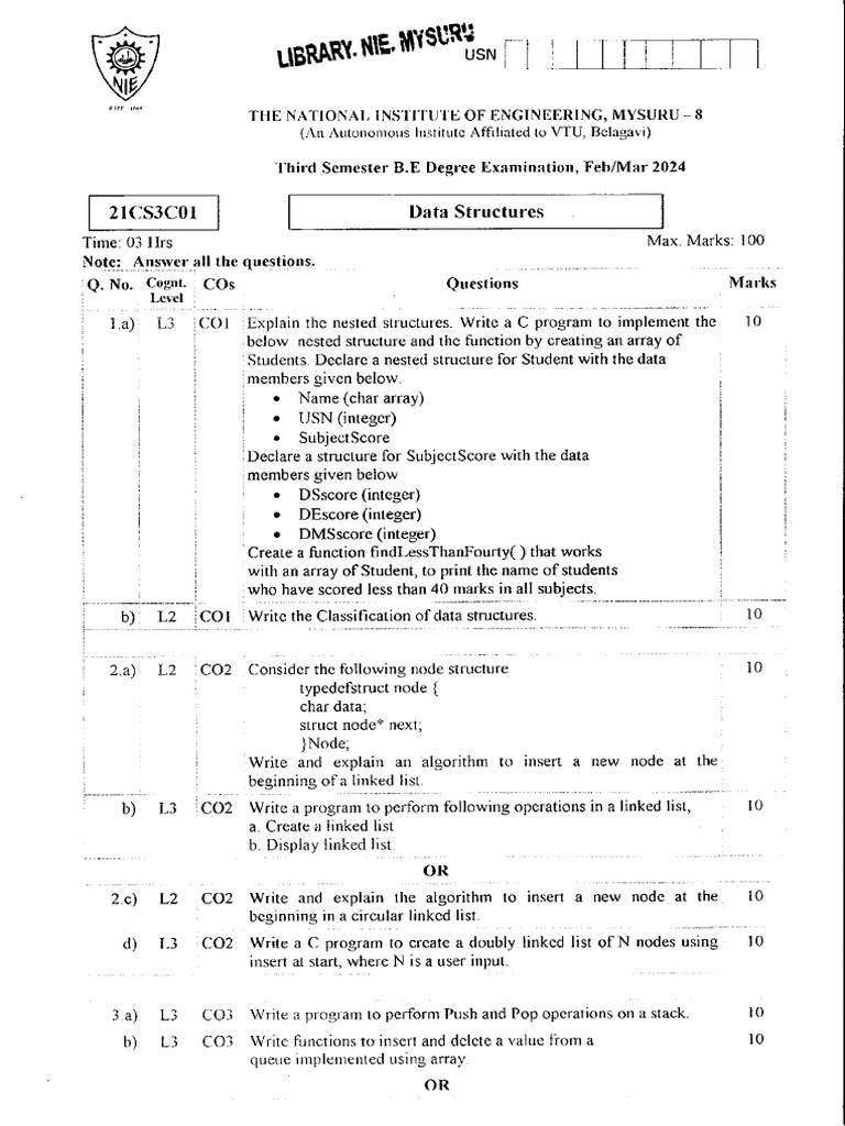 Third Semester All Subjects Dept of Computers Science Engg Feb-Mar 2024 ...
