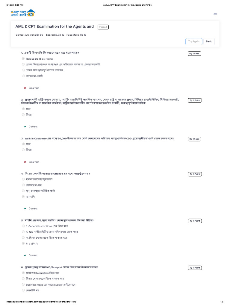 AML & CFT Examination For The Agents and AFOs | PDF
