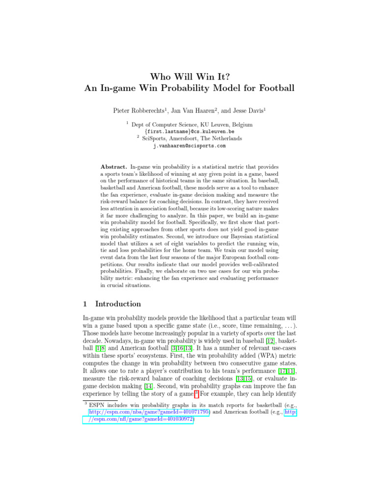 An In-Game Win Probability Model For Football | PDF | Logistic ...