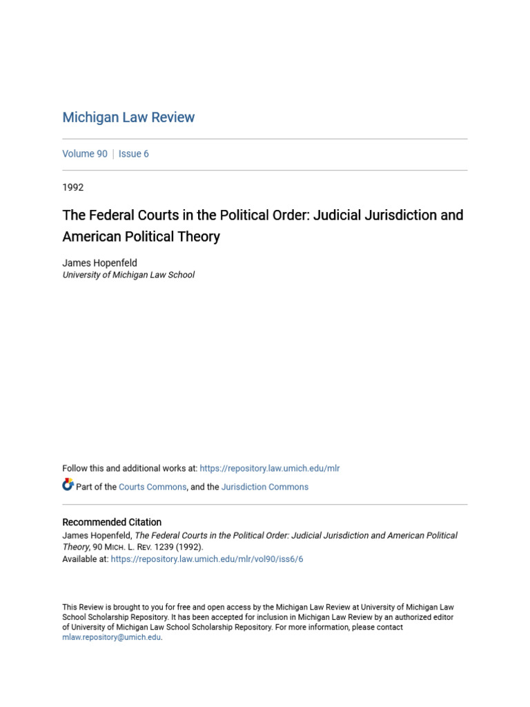 The Federal Courts in The Political Orde | PDF | Common Law ...