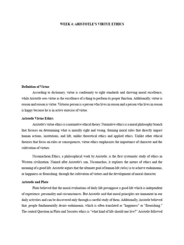 Week 4-Aristotle's Virtue Ethics | PDF | Virtue | Virtue Ethics