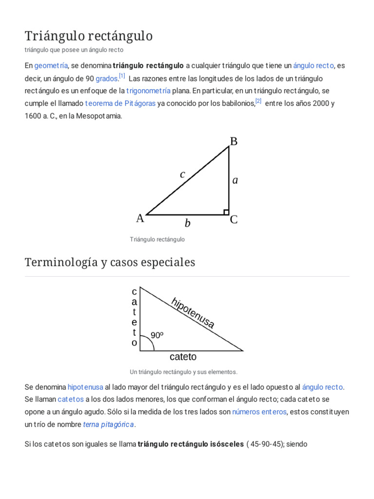 Triángulo Rectángulo Wikipedia La Enciclopedia Libre Pdf