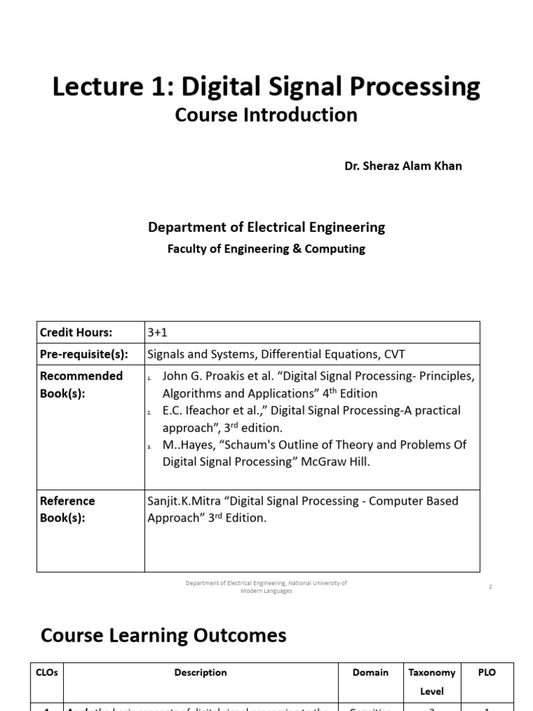 Lec 1 - Course Introduction - F24 | PDF | Digital Signal Processing | Electrical Network