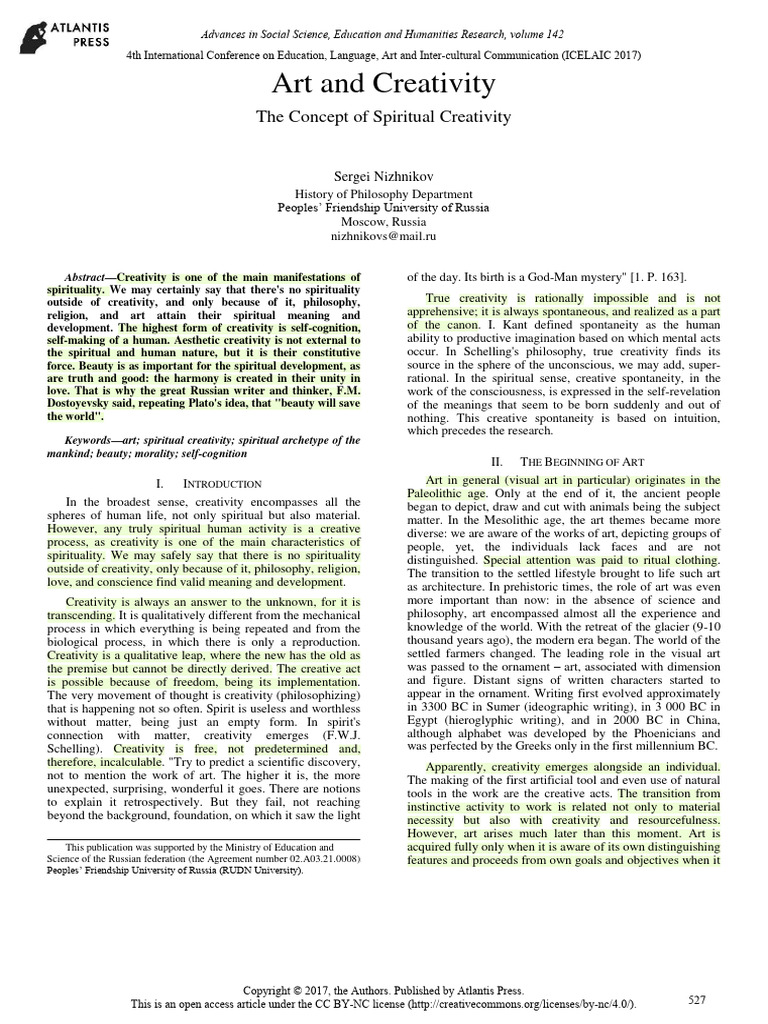 Art and Creativity The Concept of Spiritual Creativity Rqs655xxyy | PDF ...