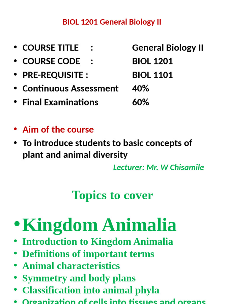 8 BIOL 1201-Animal King-Classification Lec 8 | PDF | Anatomy