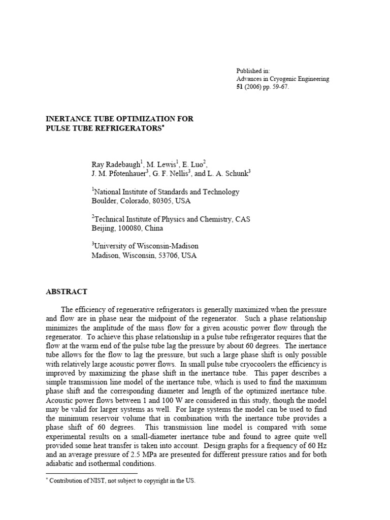 2006-Inertance Tube Optimization | PDF | Electrical Impedance | Transmission Line