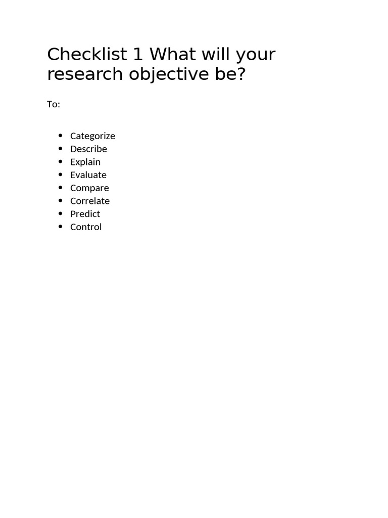Checklist 1 What Will Your Research Objective Be | PDF | Career ...
