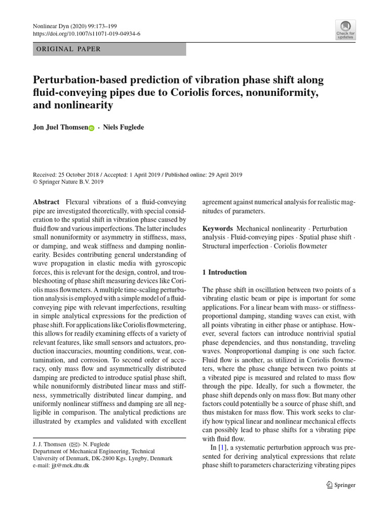Perturbation-Based Prediction of Vibration Phase Shift Along Fluid ...