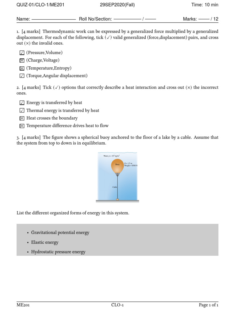 Thermodynamics Quiz for ME Students | PDF | Science & Mathematics
