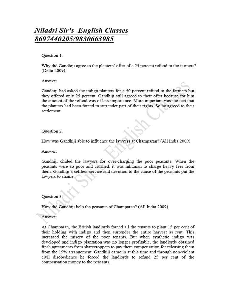 Indigo Questions | PDF | Mahatma Gandhi