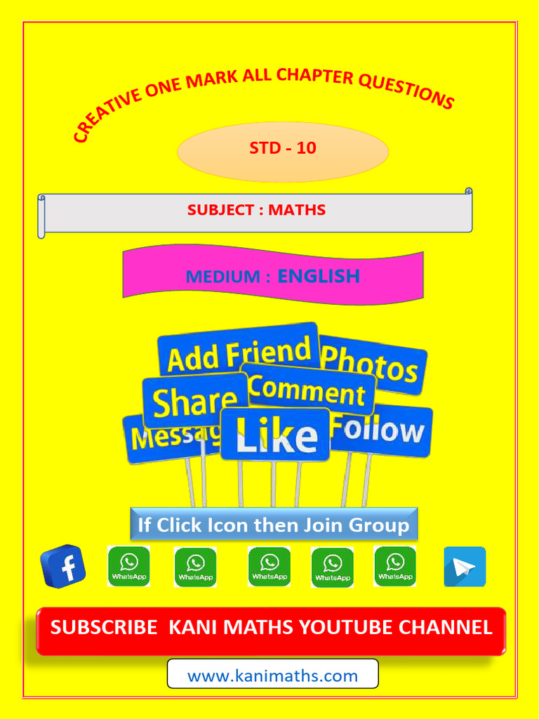 STD 10 em Maths Creative One Mark Question All Chapter | PDF