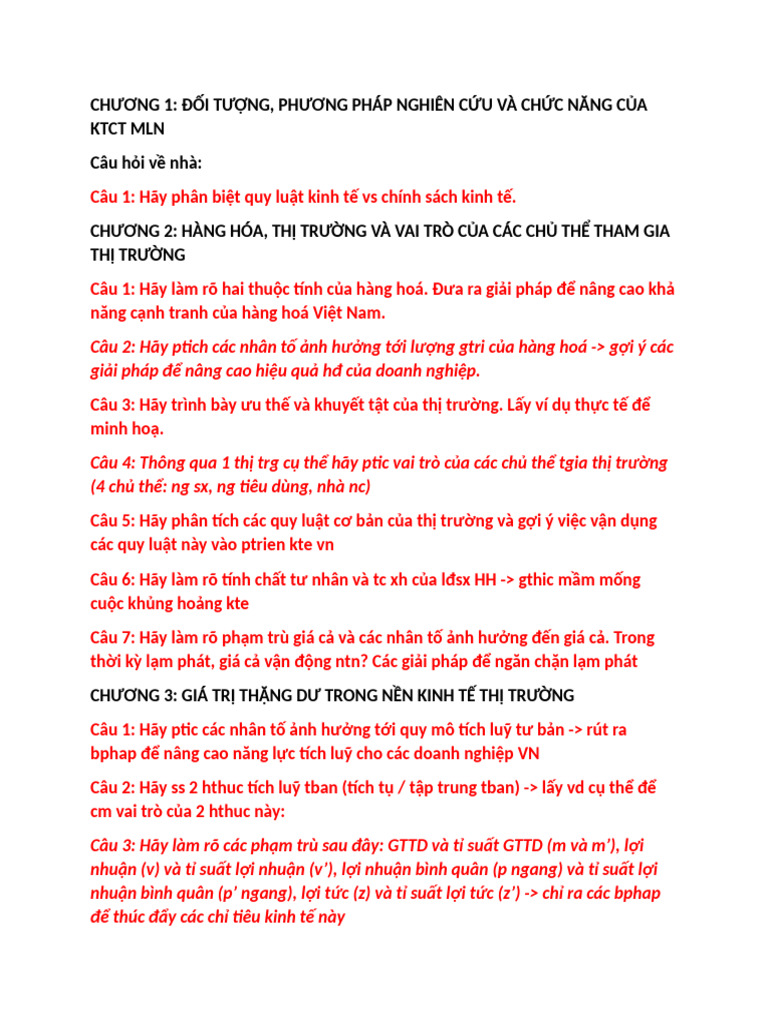 Câu hỏi KTCT | PDF