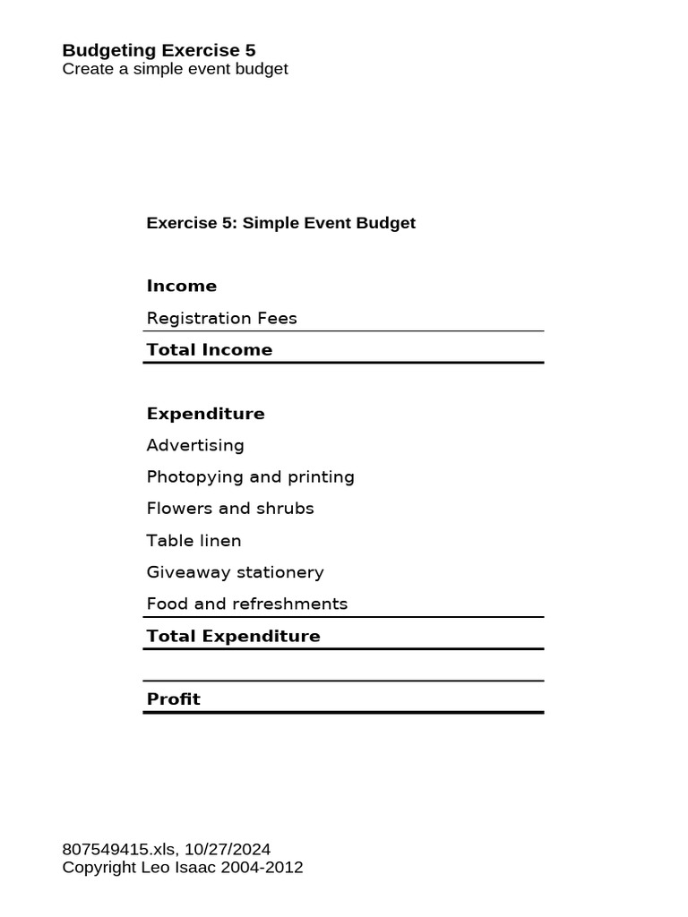 Budgeting Exercise 05 | PDF