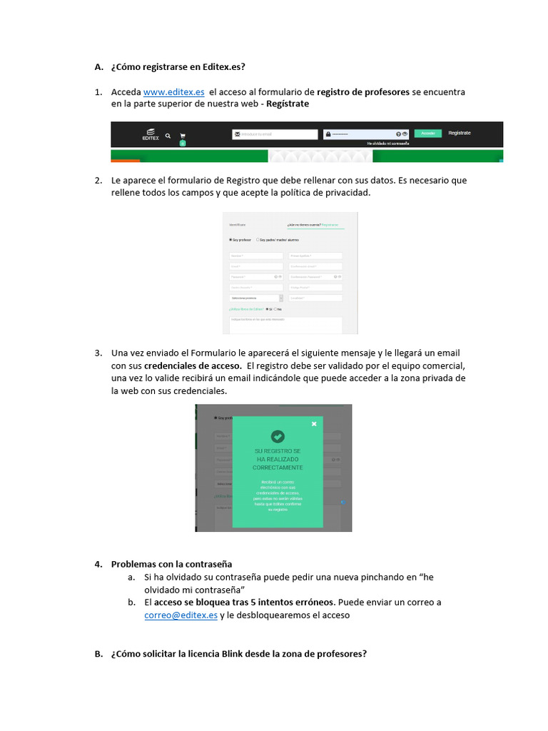 Registro y Licencia en Editex Blinklearning | PDF