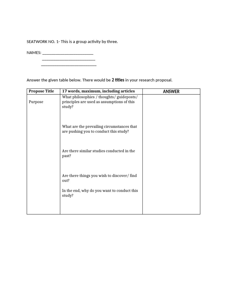 Seat Work | PDF