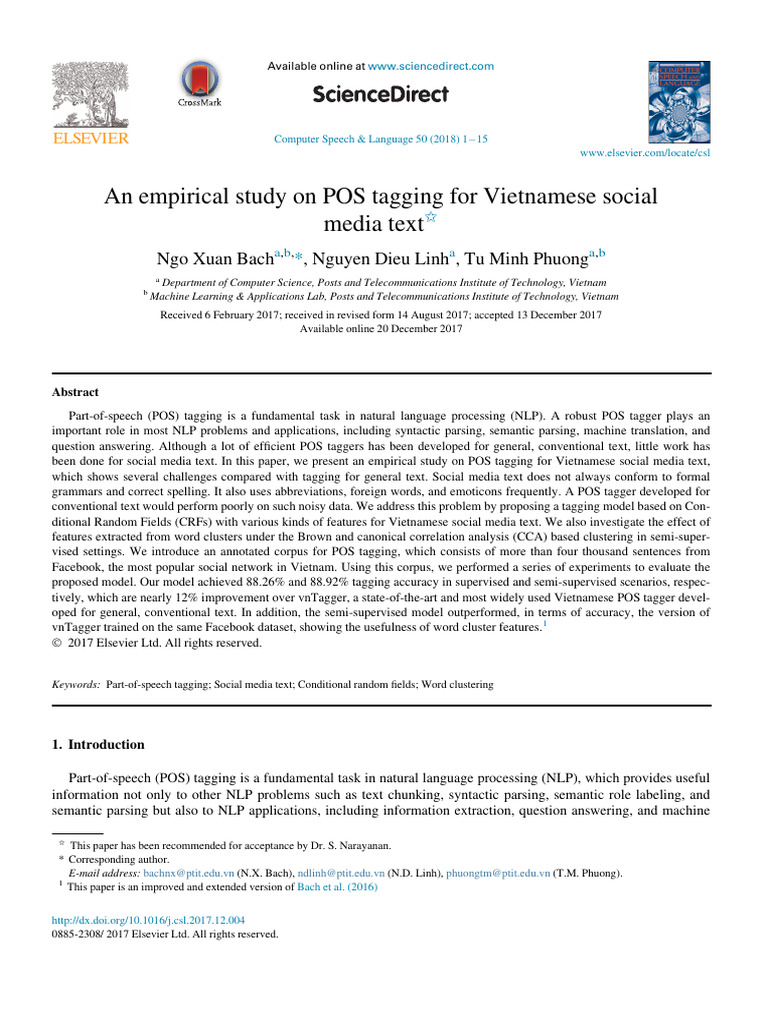 An Empirical Study On POS Tagging For Vietnamese Social Media Text | PDF | Part Of Speech ...