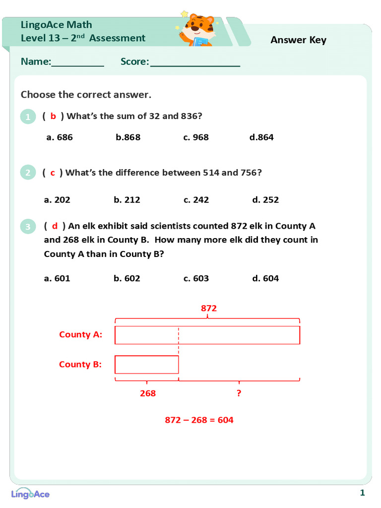 LingoAce Math Level5 Lesson14 2nd Assessment Answer Key Final | PDF
