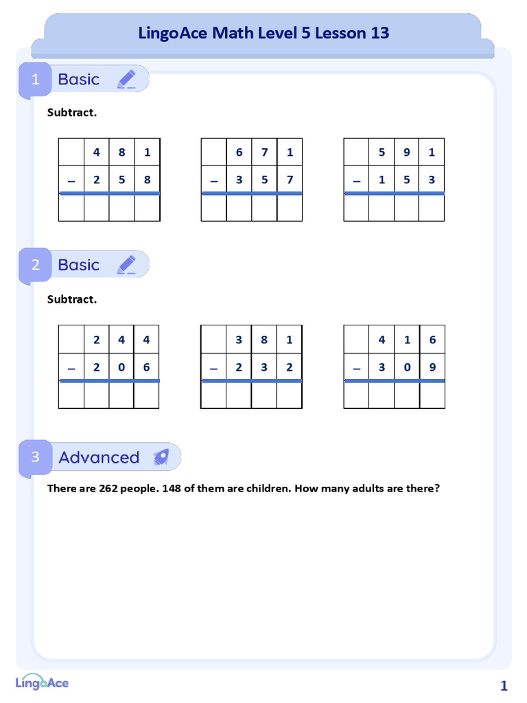 Math Subtraction Problems Level 5 | PDF