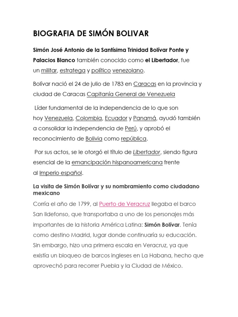 Biografia de SIMON BOLIVAR | PDF