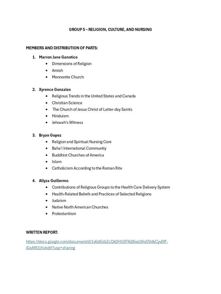 GROUP 5 - RELIGION, CULTURE, AND NURSING | PDF