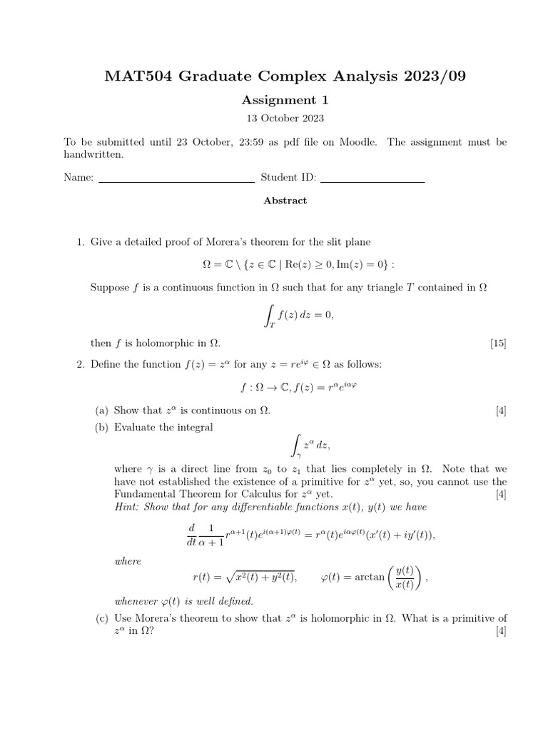 Complex Analysis Graduate Assignment | PDF | Mathematical Relations | Analysis