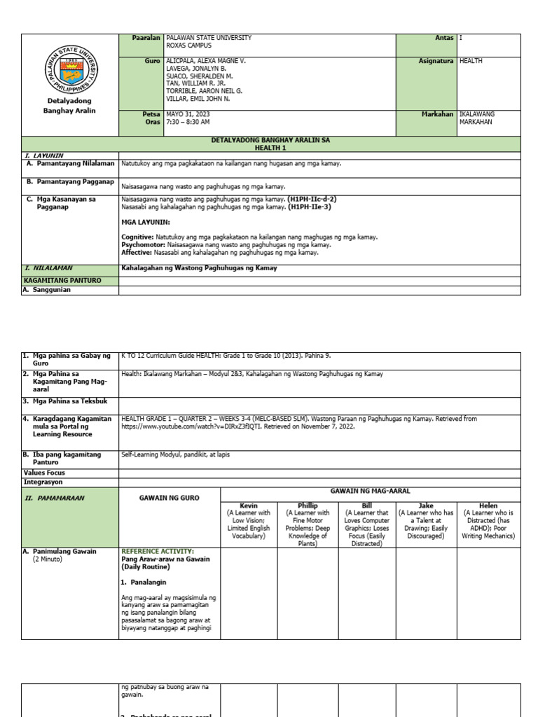 HEALTH 1 - ED 7 Accommodated Lesson Plan - TORRIBLE ALICPALA VILLAR LAVEGA SUACO TAN | PDF ...
