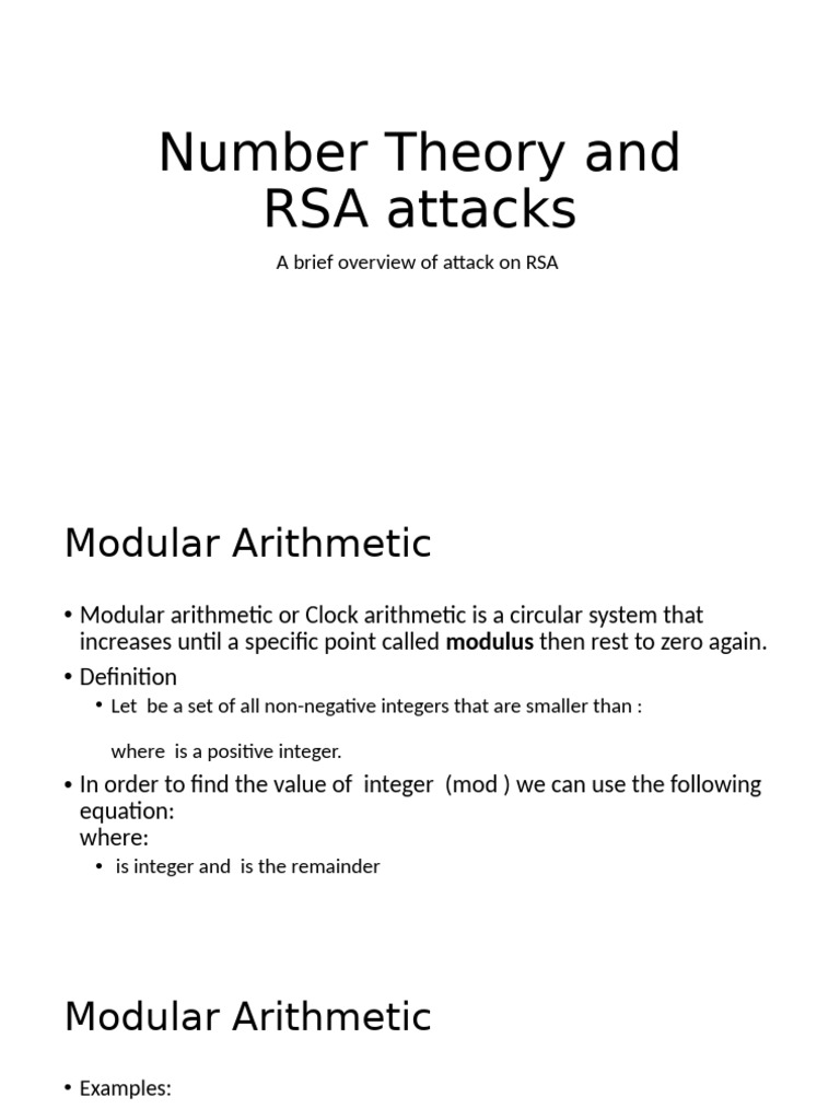 Number Theory and RSA Attacks: A Brief Overview of Attack On RSA | PDF ...