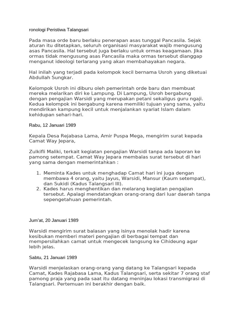 Kronologi Peristiwa Talangsari 1989 | PDF