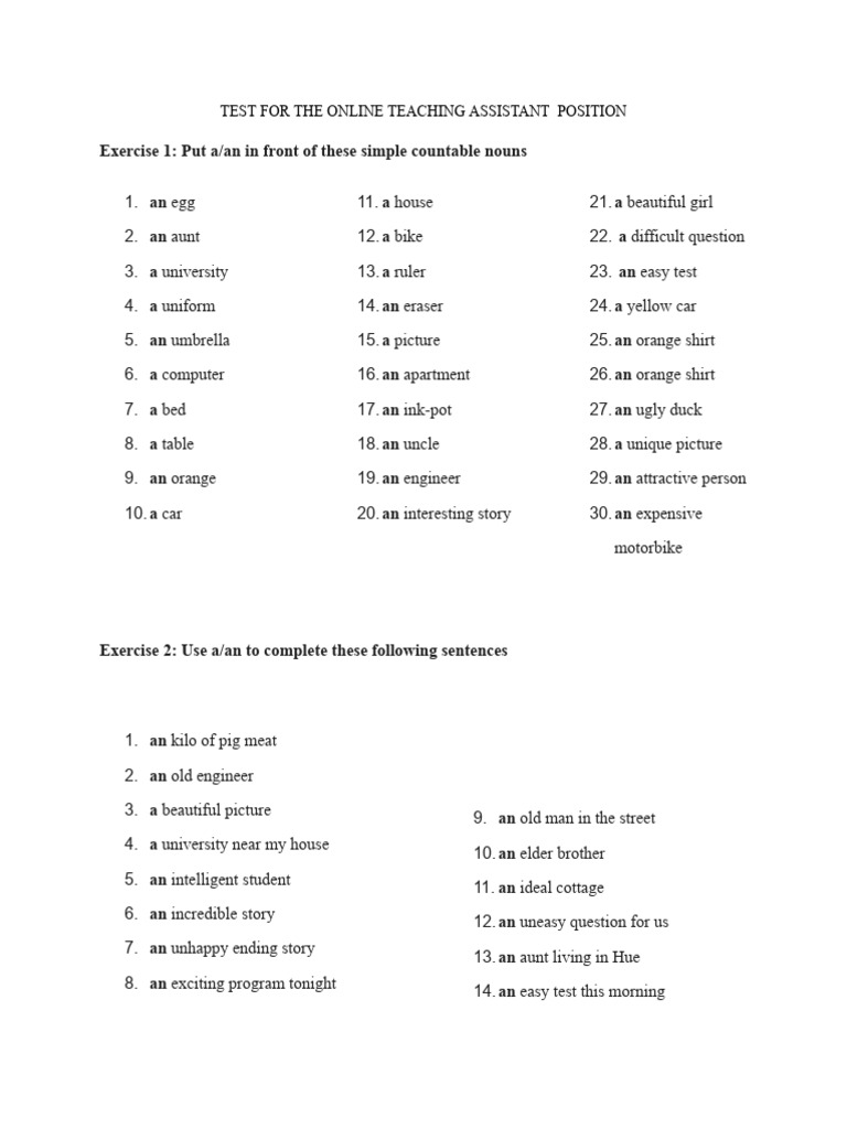Test For The Online Teaching Assistant Position | PDF