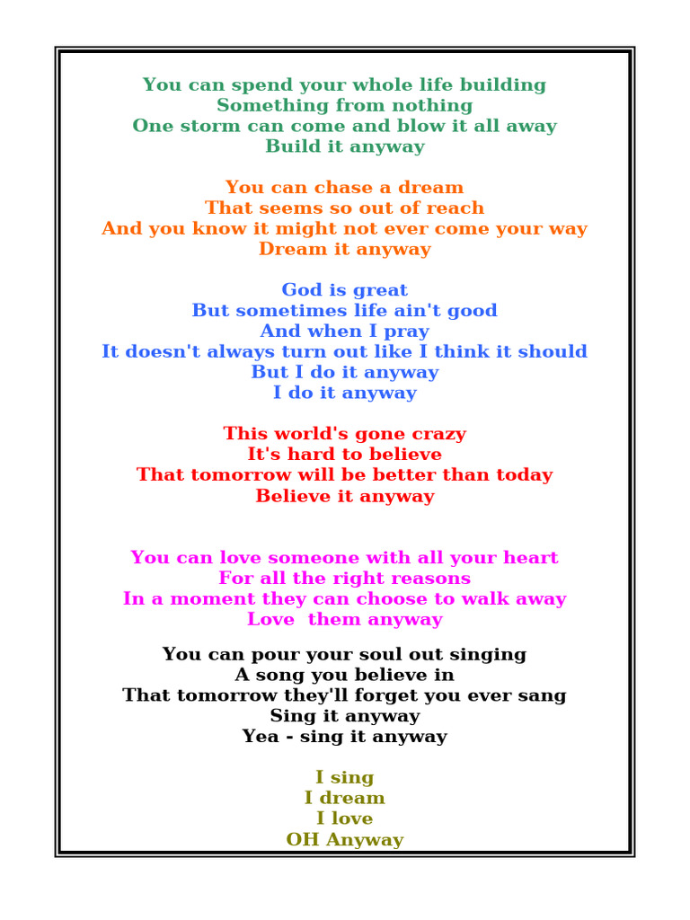 Anyway lyrics | PDF
