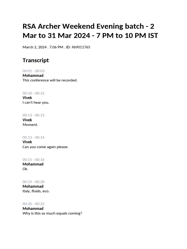 RSA Archer Weekend Evening Batch - 2 Mar To 31 Mar 2024 - 7 PM To 10 PM ...