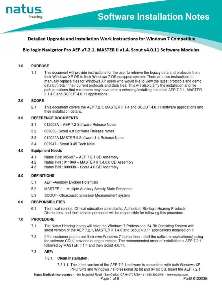 012203B Detailed Work Instruction For AEP 7.2.1 MASTERII 1.4 and Scout ...