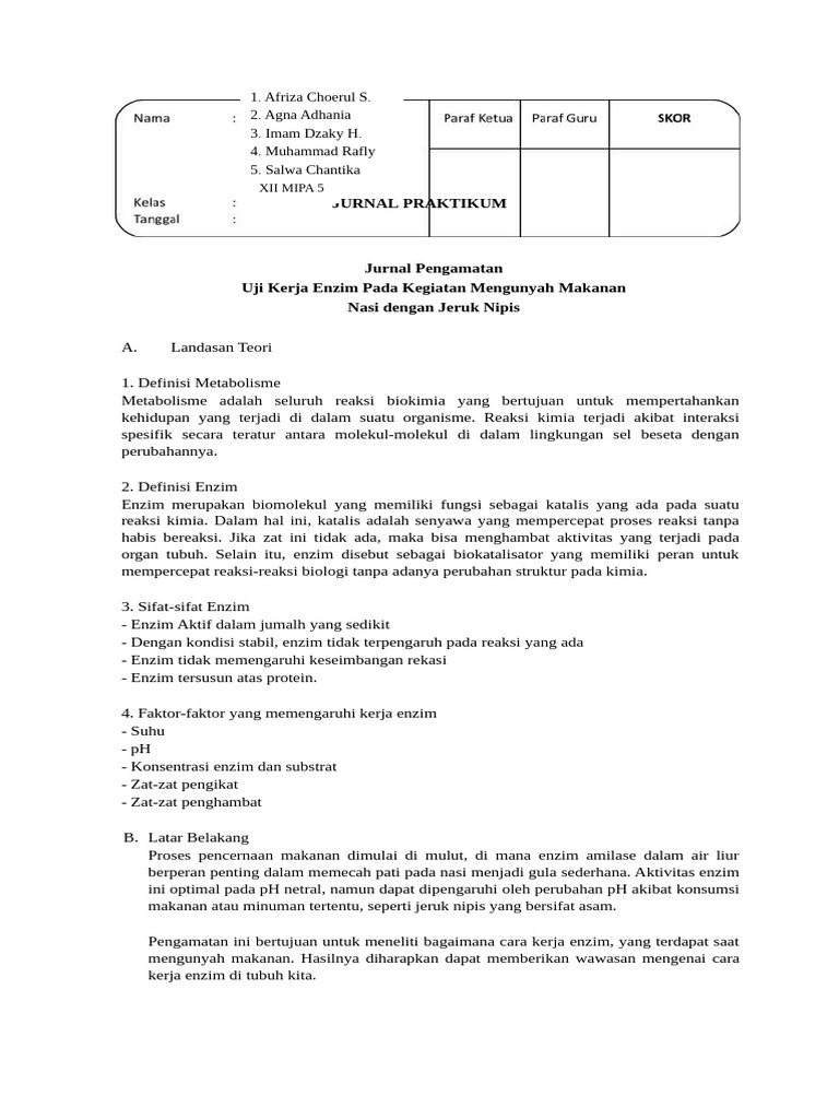Jurnal Biologi Kelompok 2 (Uji Enzim) | PDF