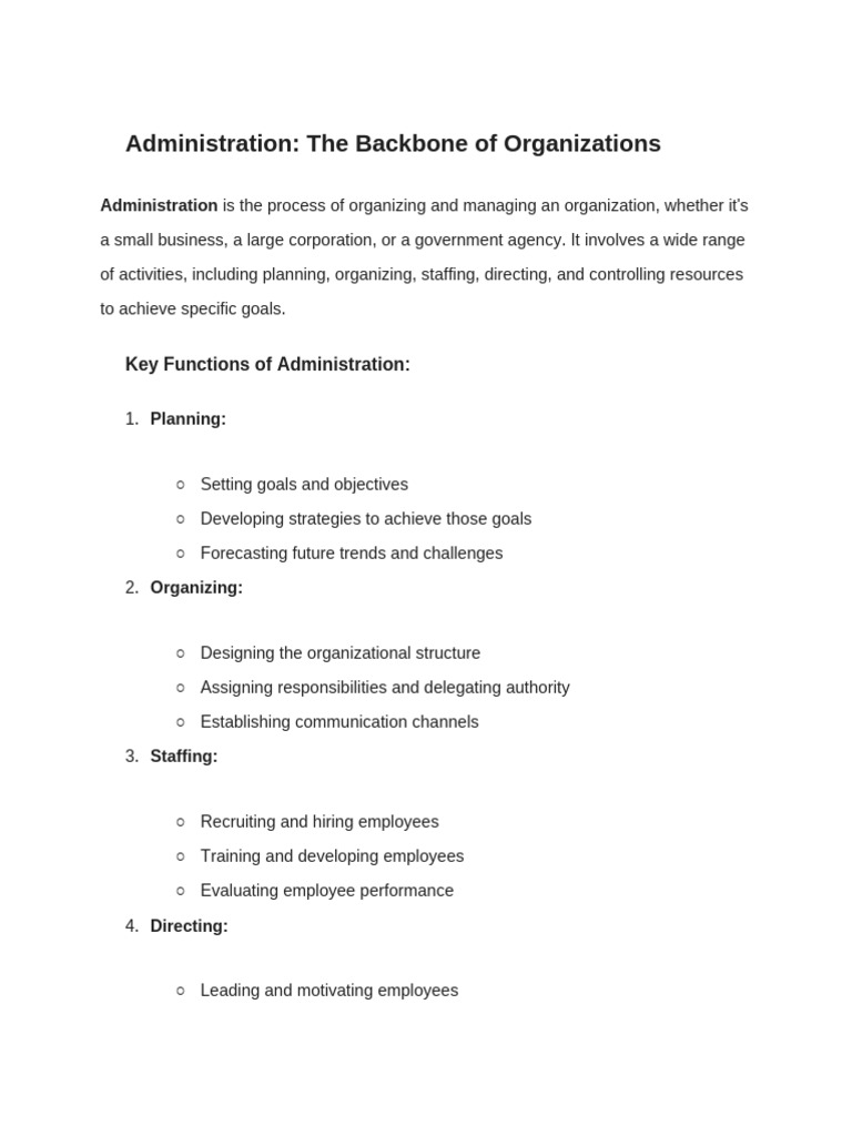 Administration - The Backbone of Organizations | PDF