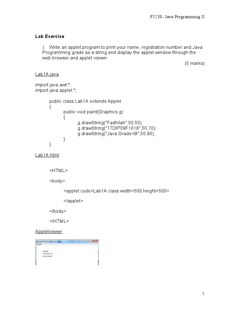 Java Applet Programming Exercises | PDF