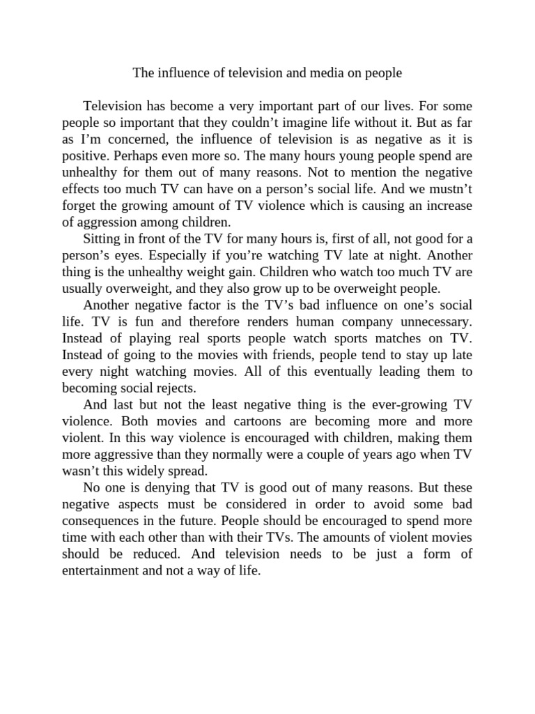 Influence of Television and Media | PDF
