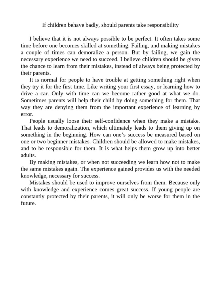 If Children Behave Badly, Should Parents Take Responsibility | PDF ...