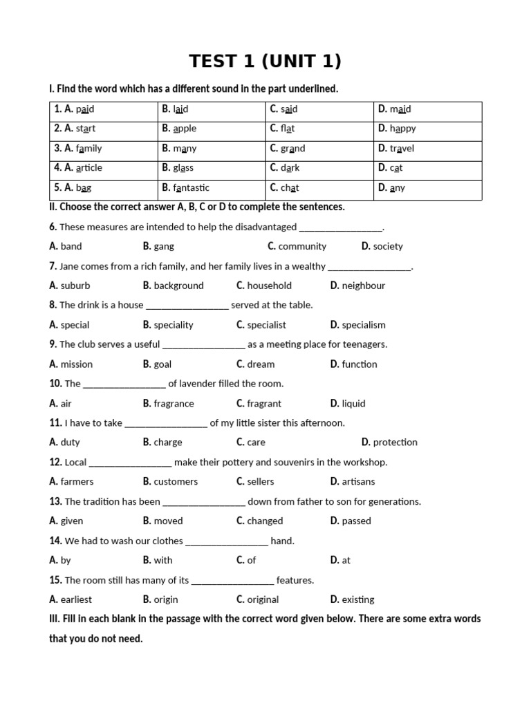Bài Tập Global Success 9 (Lưu Hoằng Trí) 1.1. TEST 1 (UNIT 1) | PDF ...