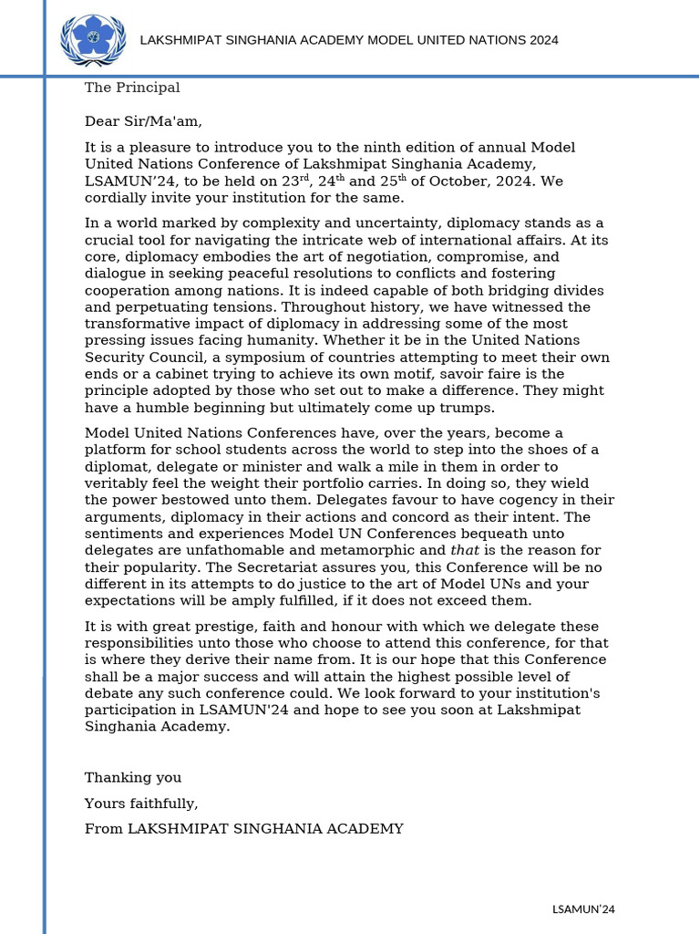 Invitation LSAMUN'24 4 | PDF | United Nations | International Relations