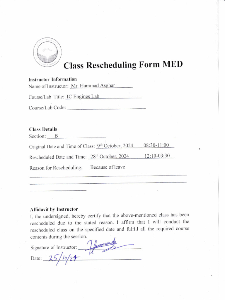 Class Rescheduling Form ME,D | PDF | Science & Mathematics