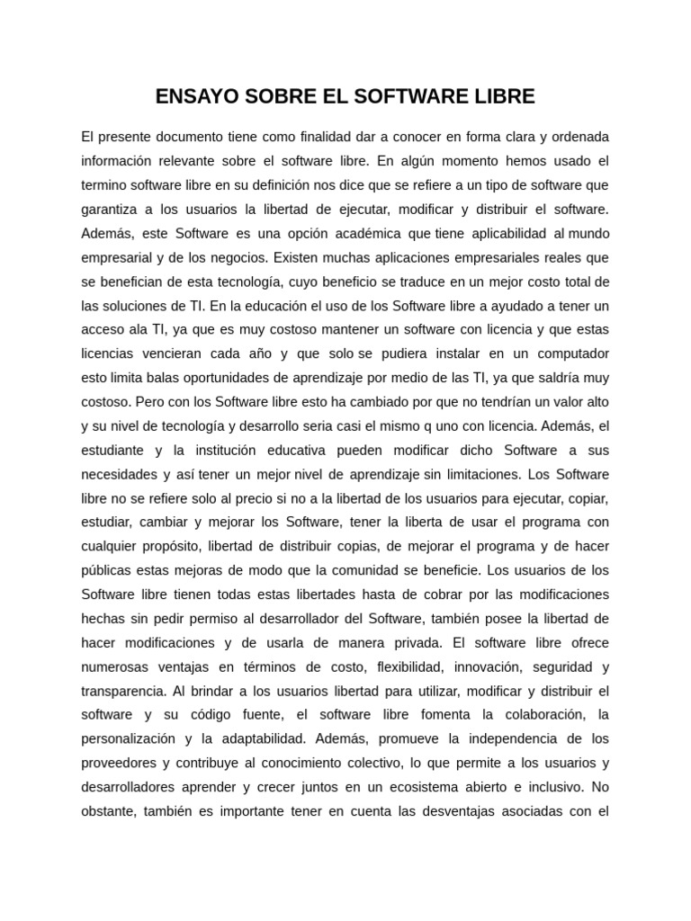 Ensayo Sobre Software Libre | PDF | Software libre | Software