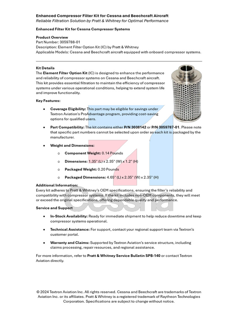 Enhanced Filter Kit for Cessna Aircraft | PDF | Cessna | Reliability ...