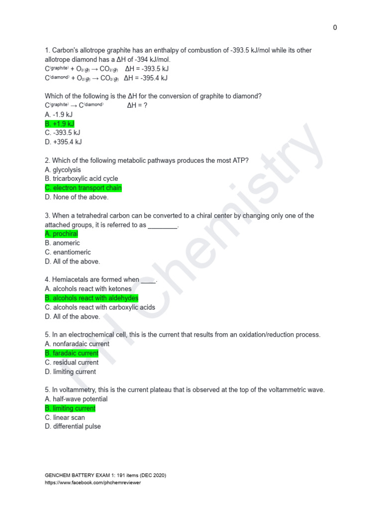 Genchem Battery Exam 1 (2020) | PDF | Magnetism | Titration