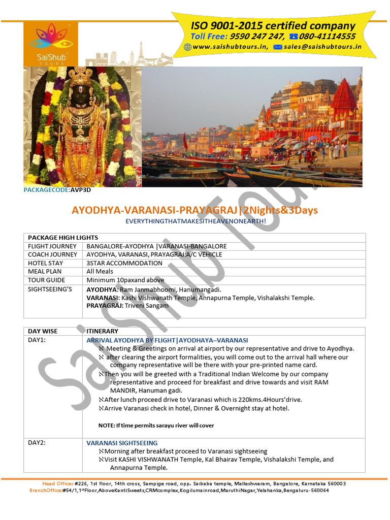 Ayodhya Kashi Package 2N 3D - June 19TH | PDF