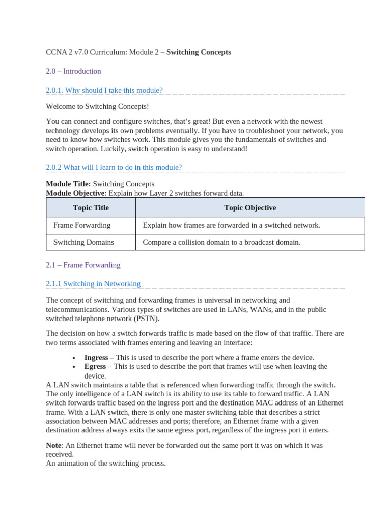 Module 2 - Switching Concepts | PDF | Network Switch | Computer Network
