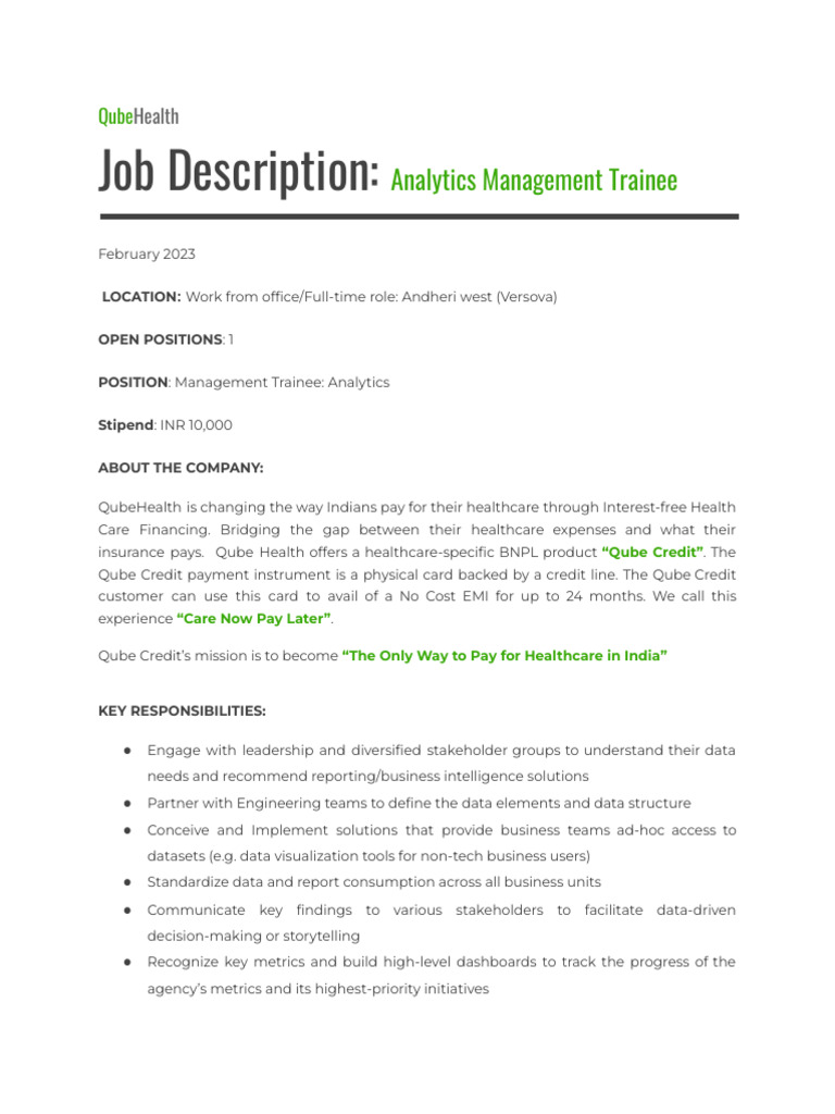 Job Description - Analytics Management Trainee (Feb2023) | PDF ...