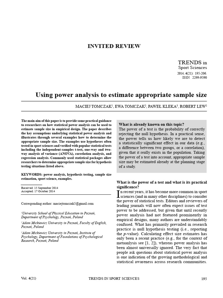 Using Power Analysis To Estimate Appropr | PDF | Statistical Hypothesis ...