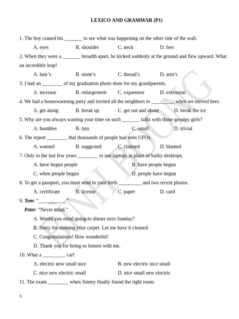 Lexico and Grammar (P1) | PDF | Sun