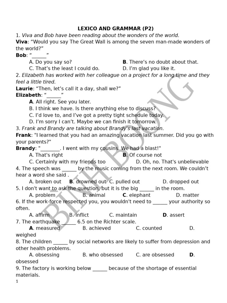 Lexico and Grammar (P2) | PDF