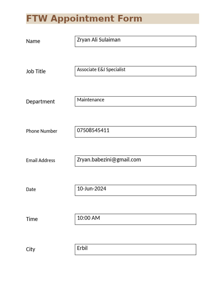 FTW Appointment Form | PDF